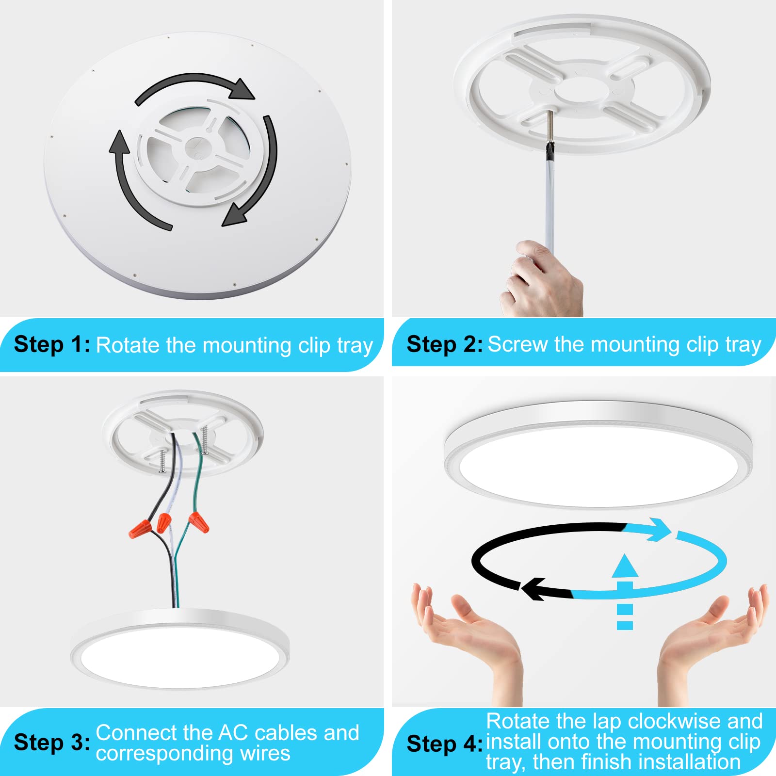 WKONCLDY Two Pack 4700lm LED Flush Mount Ceiling Light, Super Slim 16 ...