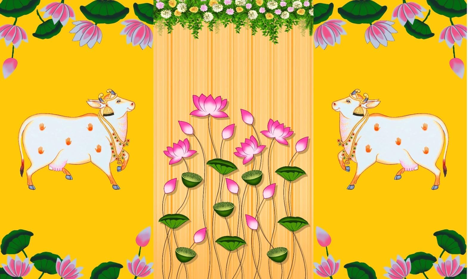 Dhara Pichwai Mural Cow Art Printed (8FT-8FT) Backdrop Cloth for Pooja ...