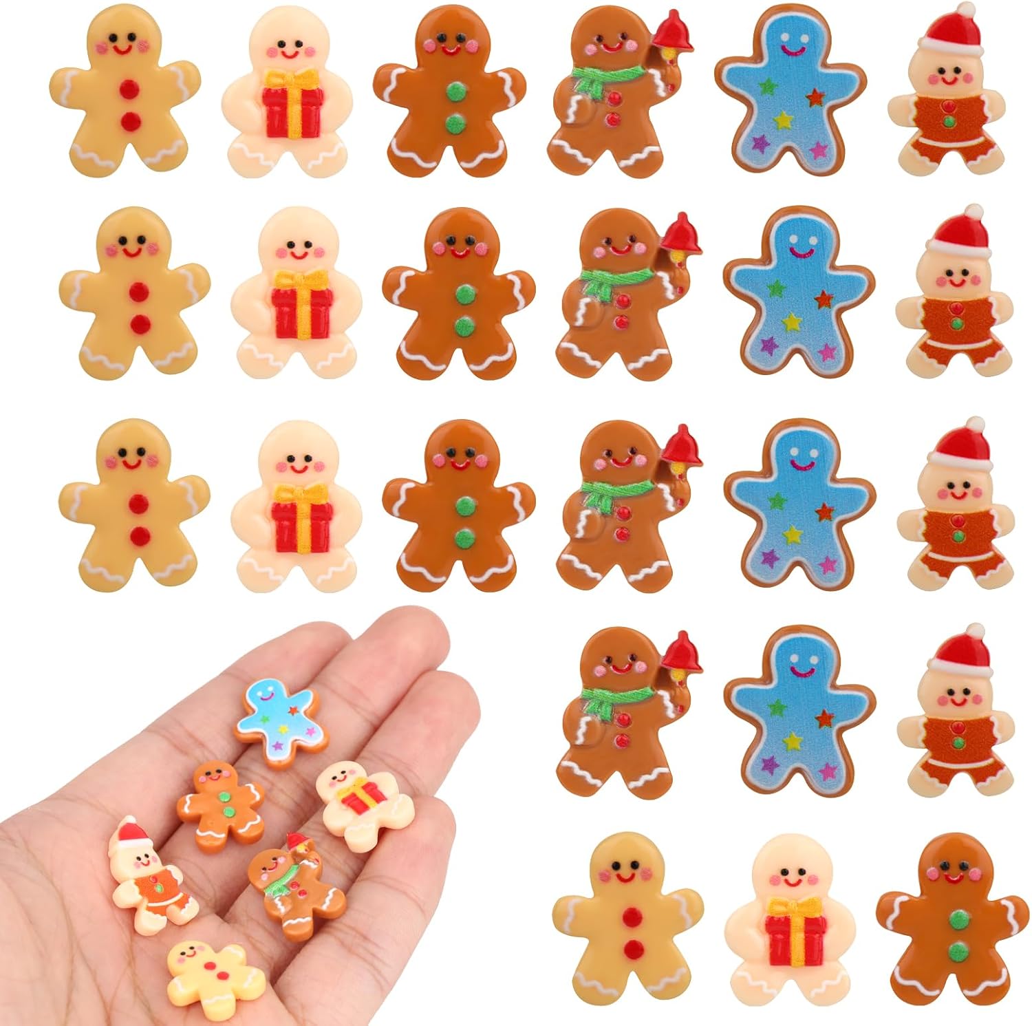 60 Pcs Small Christmas Gingerbread Man Ornaments, 6 Styles Mini Resin ...