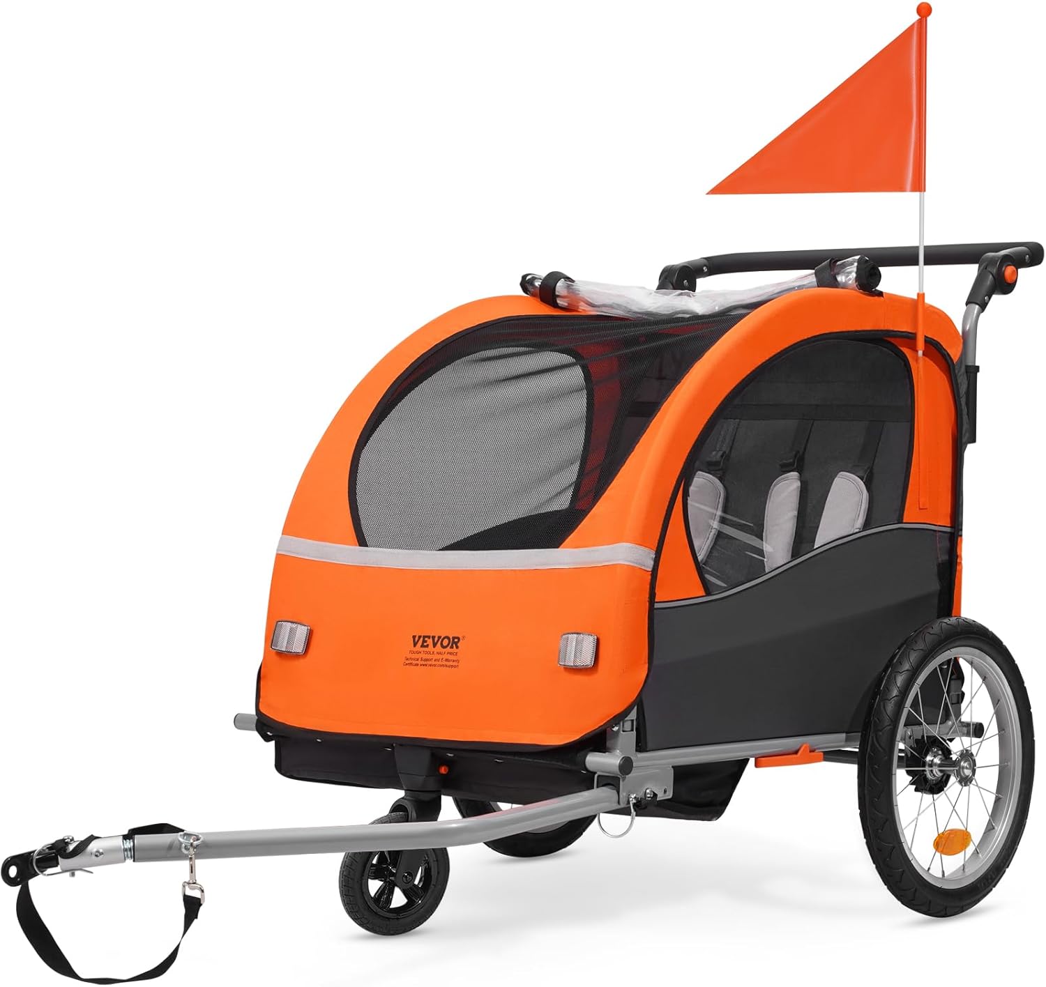 VEVOR Bike Trailer for Toddlers, Kids, Double Seat, 100 lbs Load, 2-in ...