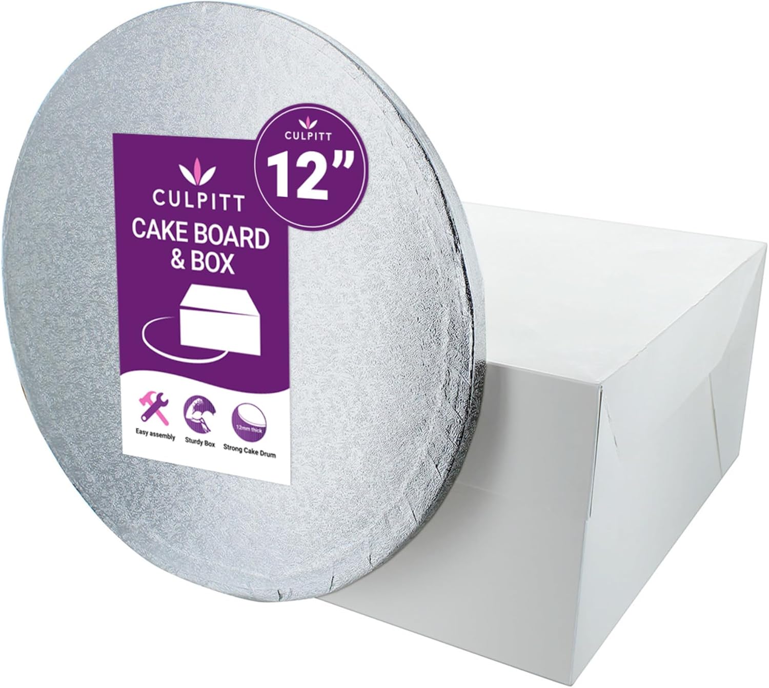 Culpitt 12" Round Silver Cake Drum Board & White Box Combo, 12 Inch ...