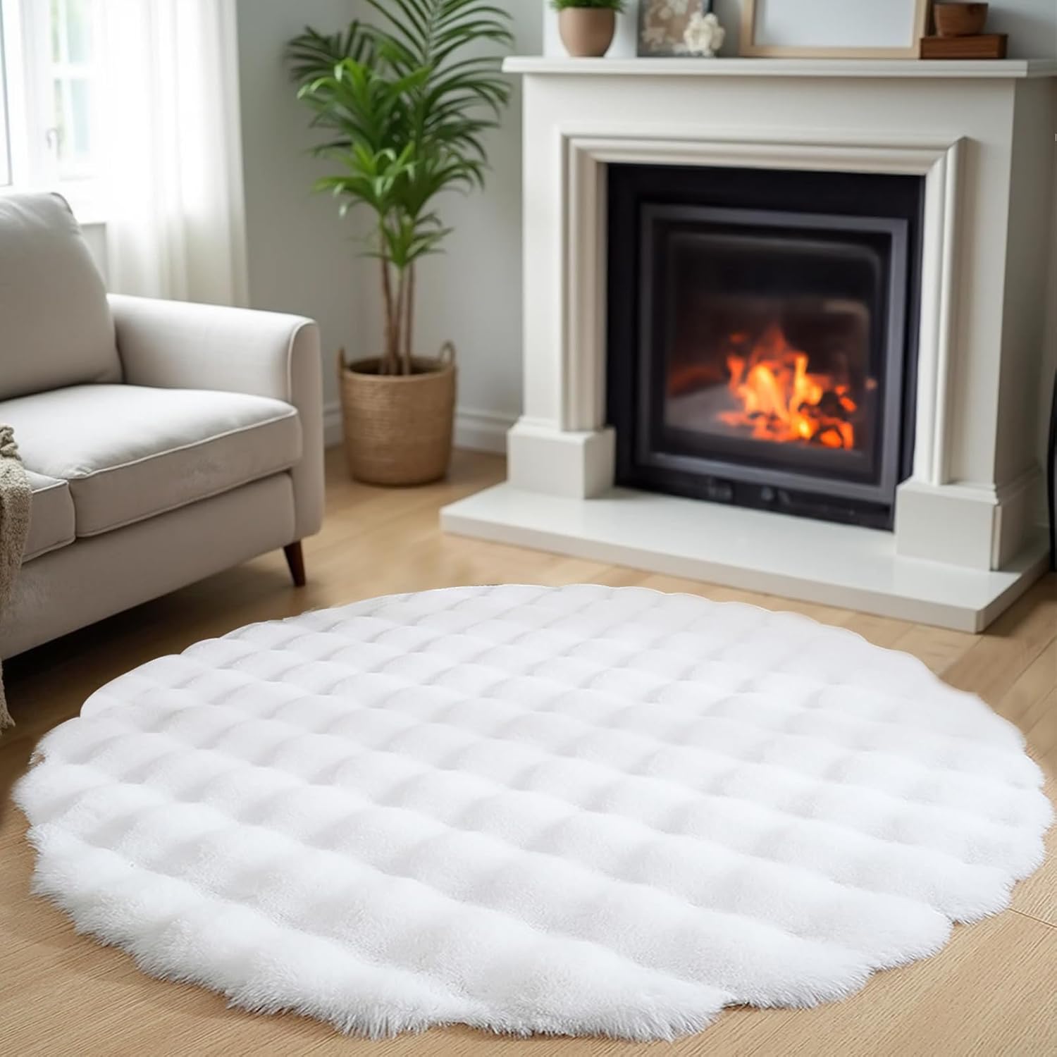 Round Fluffy Rug for Living Room, Luxury Soft Shaggy Faux Fur Area Rugs ...