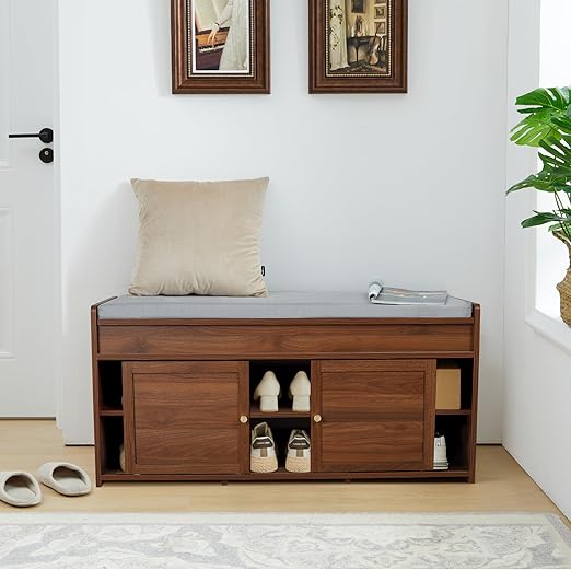 Amazon.com: UHMUVFM Entryway Bench with Storage and Cushion, Accent ...