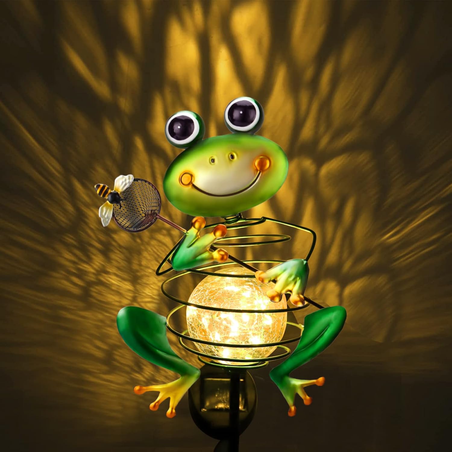 HEDAQI Frog Solar Garden Light - Metal Stake Light with Crackle Glass ...