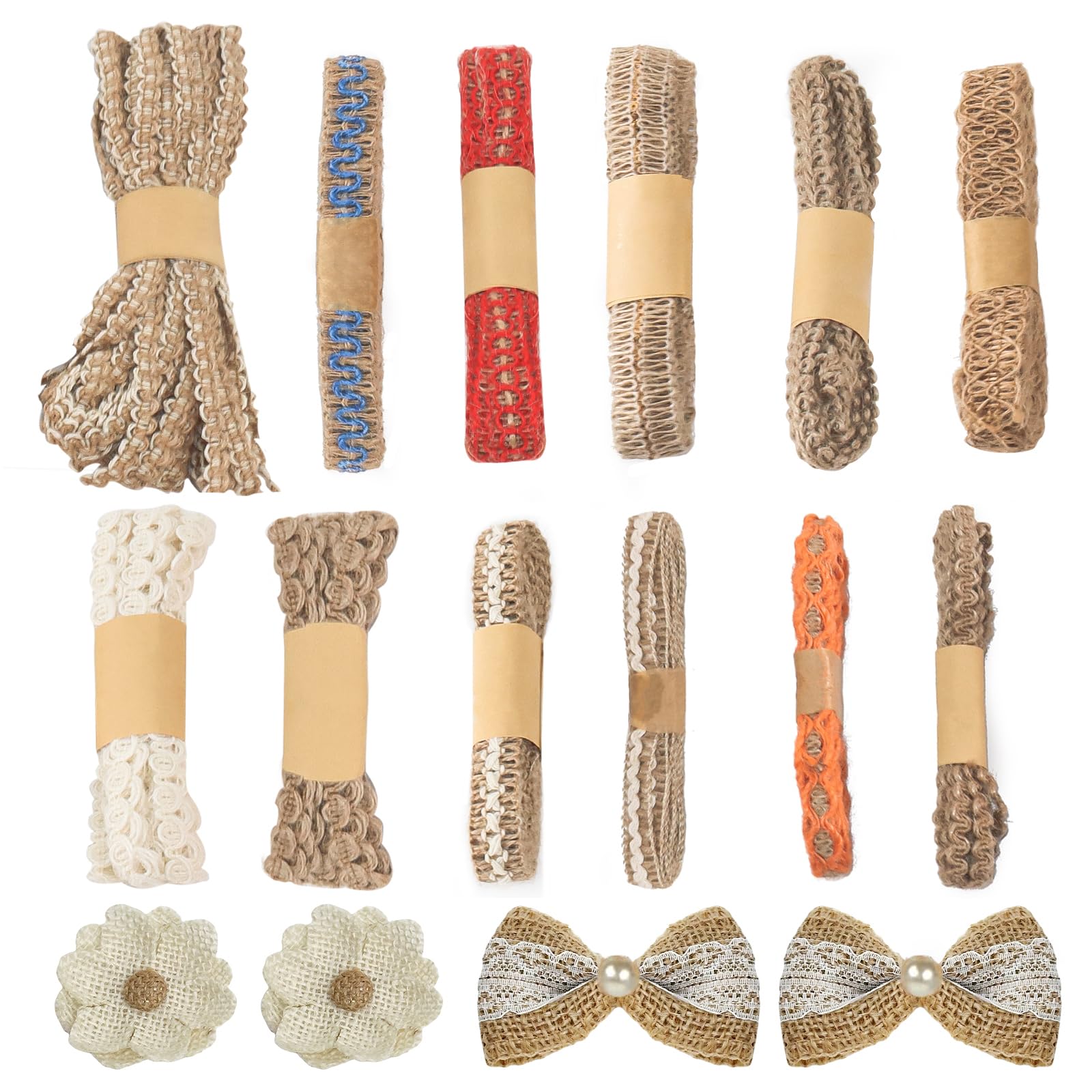 Amazon.com: 16 Pcs Jute Ribbons and Handmade Burlap Flowers Set 26 ...