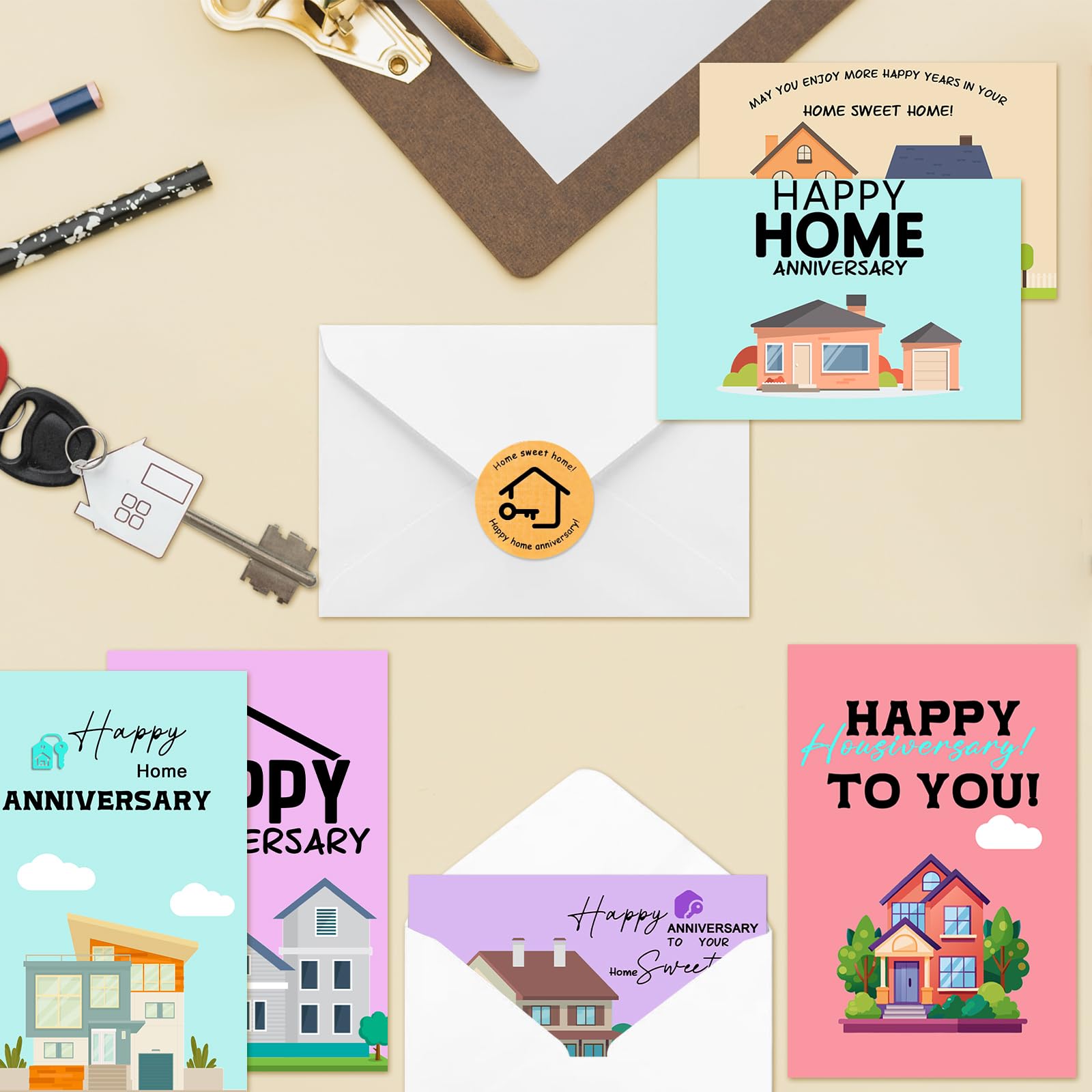 Snapklik.com : 48 Sets Real Estate New Home Congratulations Cards Happy ...
