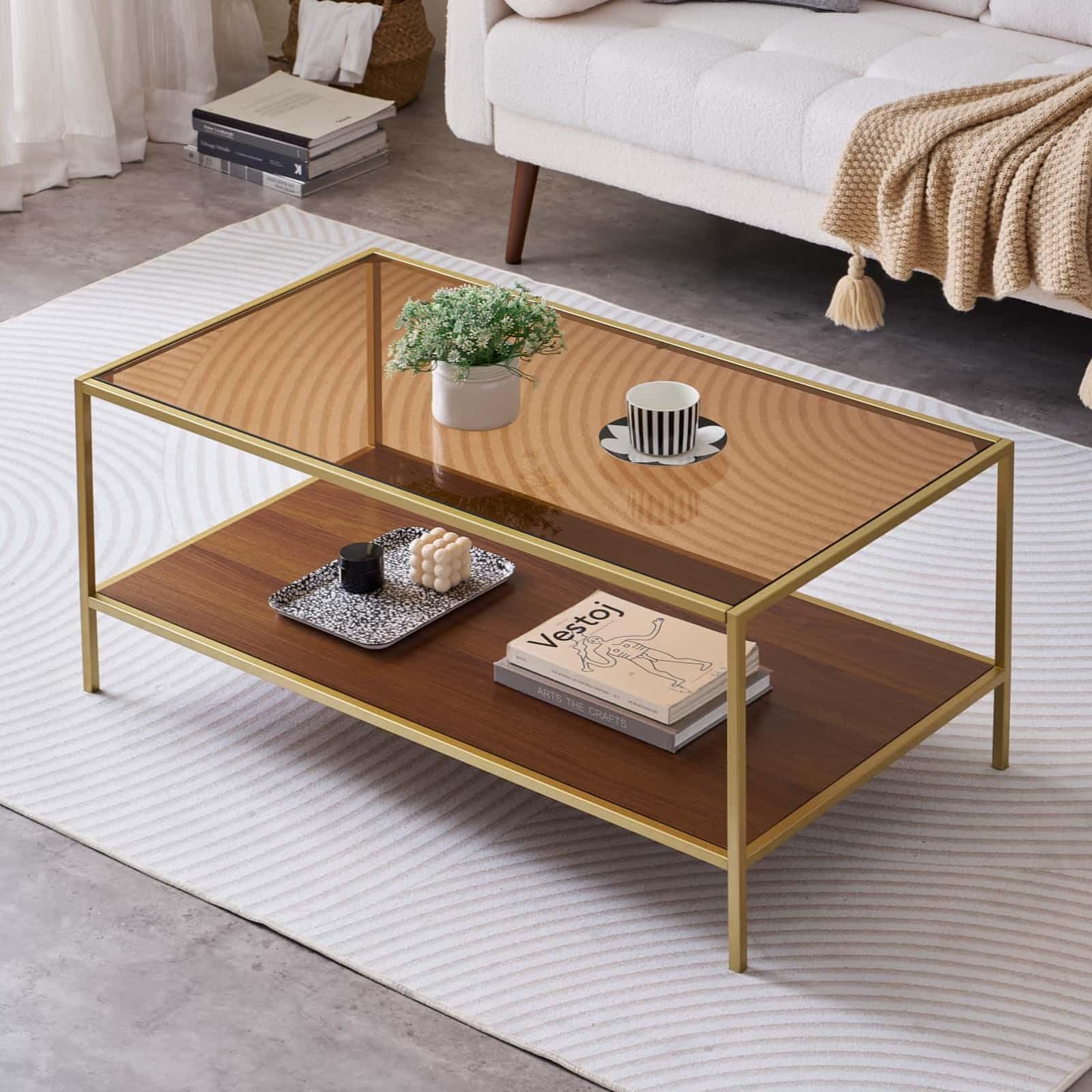 Amazon.com: LumFurn Glass Coffee Table for Living Room and Bedroom, 2 ...