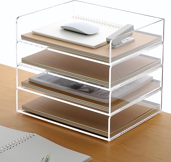 Amazon.com: Acrylic Paper Tray, 4 Tier Paper Organizer for Desk, Clear ...