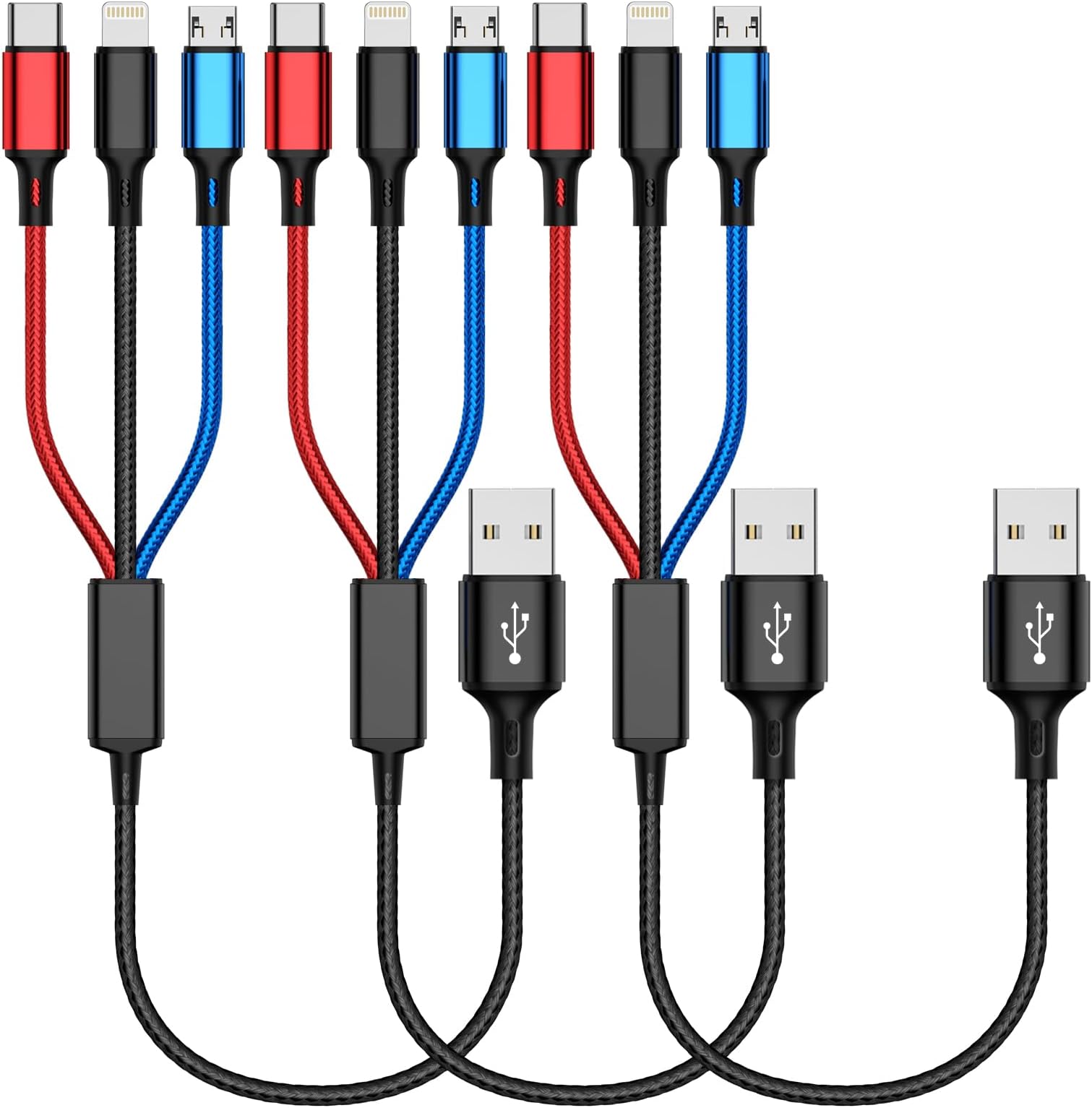 Short Multi Charging Cable, (3Pack 1FT) Multi Charger Cable Braided 3 ...
