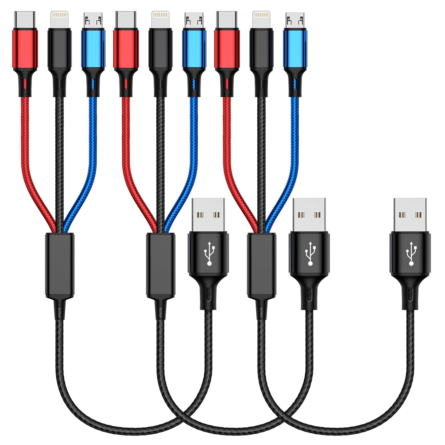 Short Multi Charging Cable, (3Pack 1FT) Multi Charger Cable Braided 3 ...