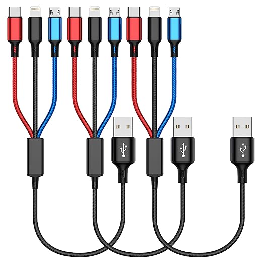 Short Multi Charging Cable, (3Pack 1FT) Multi Charger Cable Braided 3 ...