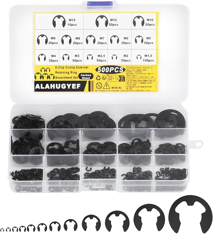 E-Clip Kit, 500 Pcs E-Clip External Retaining Ring Clips, Internal ...