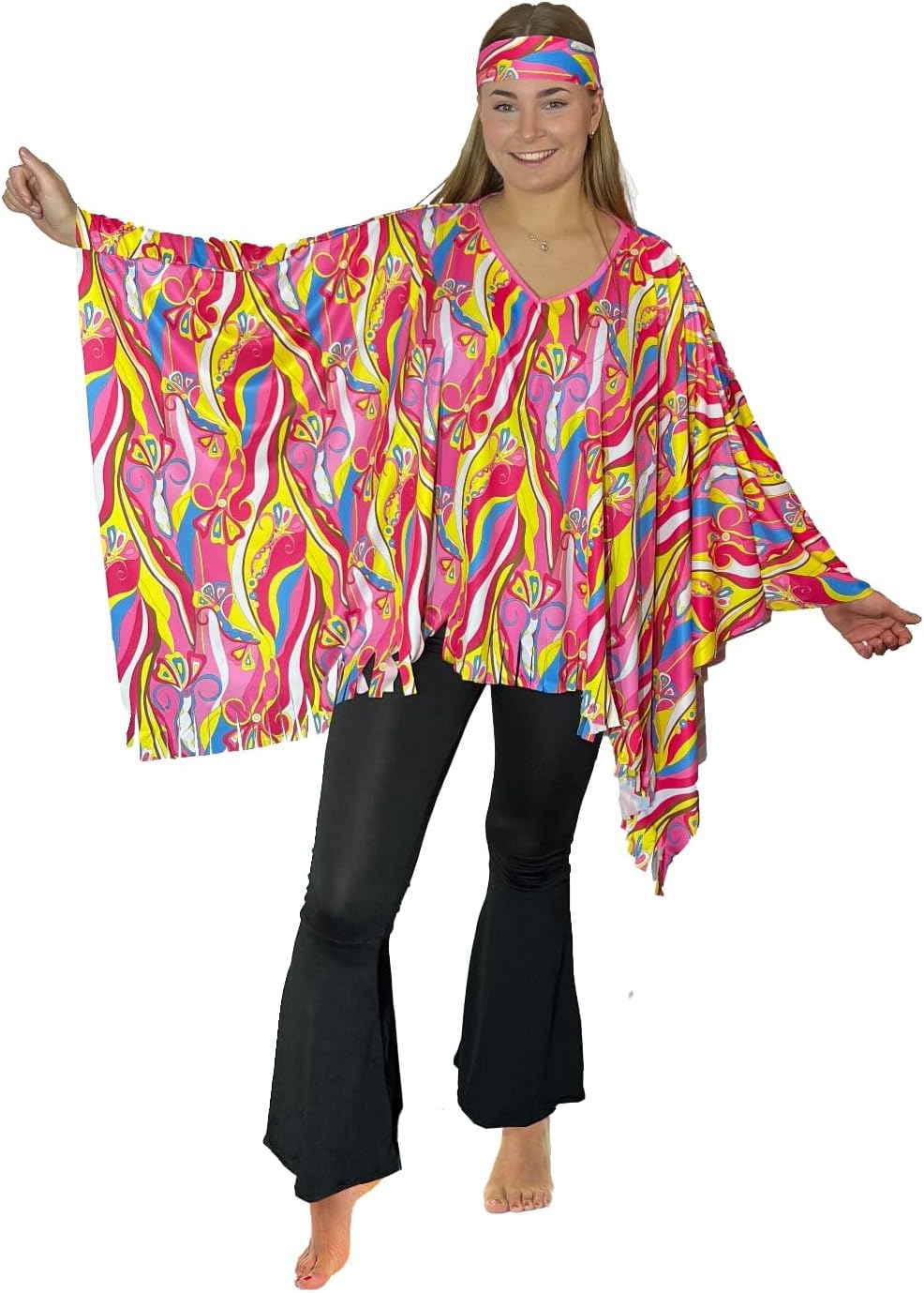 SoWest Women’s 60s 70s Hippie Fancy Dress Costume – Flower Power Poncho ...
