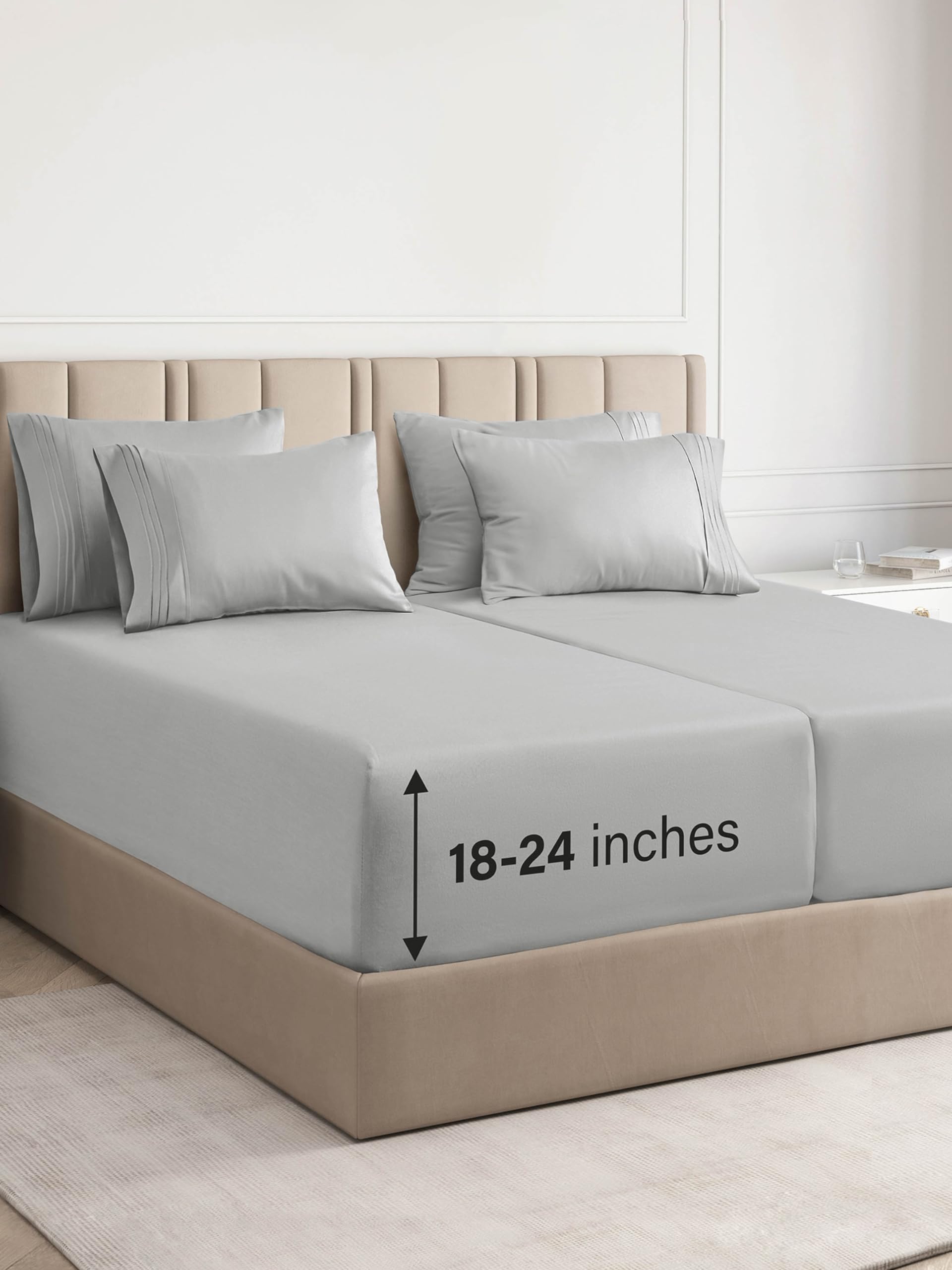 Extra Deep Split King Sheet Set - 7 Piece Breathable & Cooling Sheets ...
