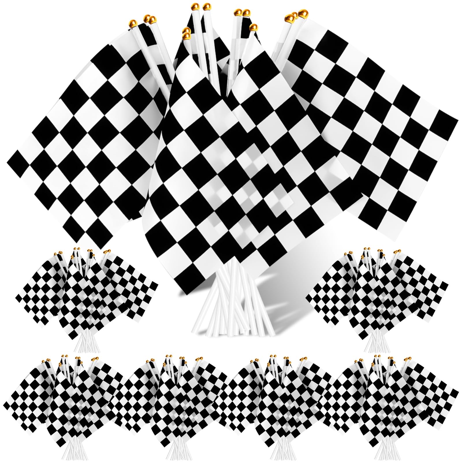 Snapklik.com : Checkered Flags, 80Pcs Black And White Racing Stick Flag ...