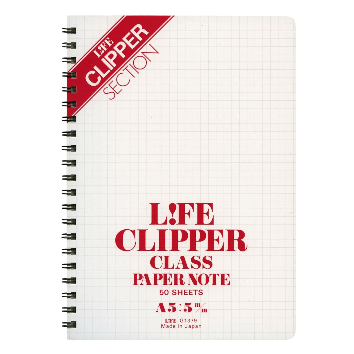 Life A5 Size Clipper Spiral Notebook, 5mm Graph-Ruled, 100 Sheets G1379 ...