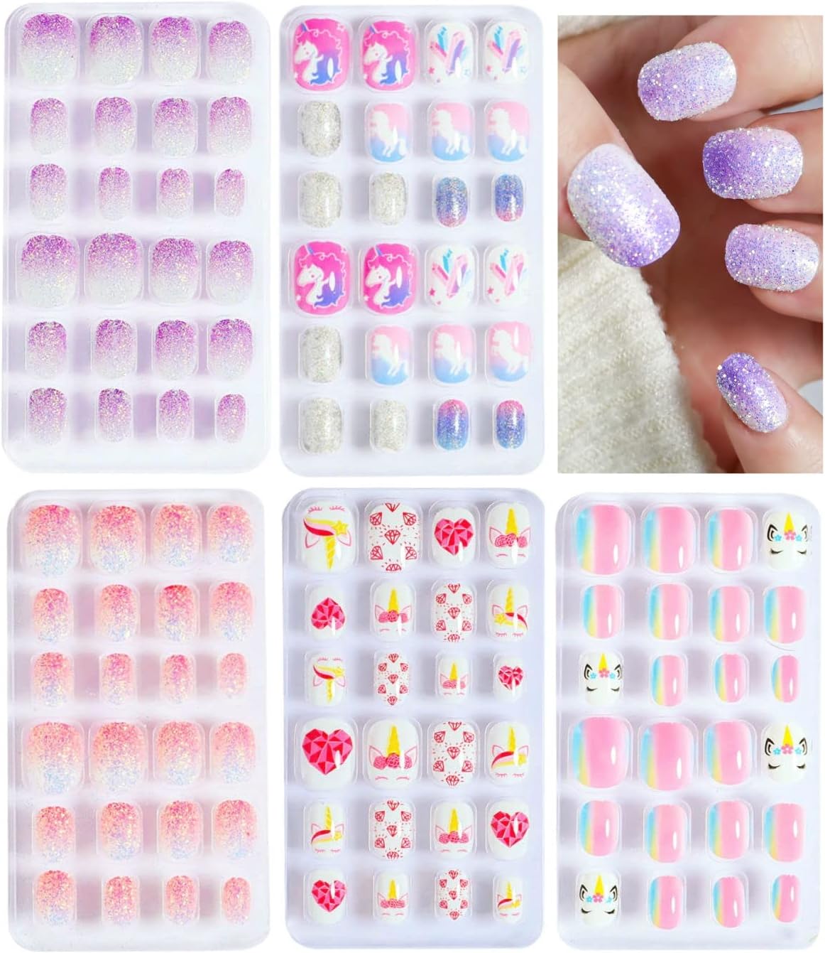 Amazon.com: False Nails Press on Nails for Kids-Flower Heart Print ...