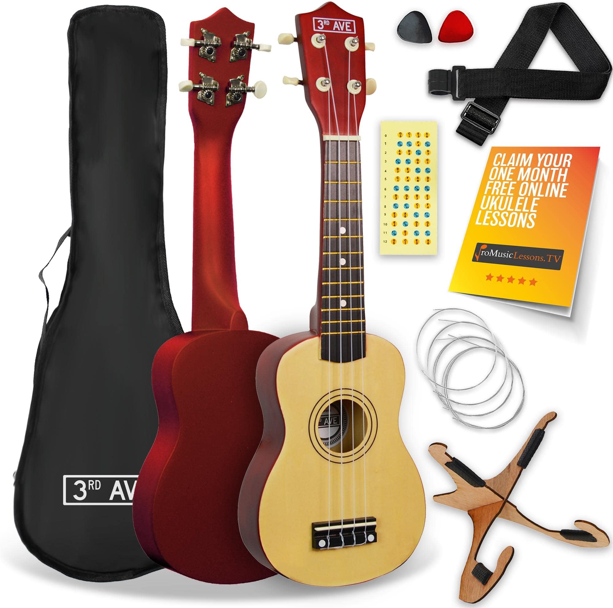 3rd Avenue Soprano Ukulele 21 Inch Beginner Pack Bundle – Bag, Stand ...