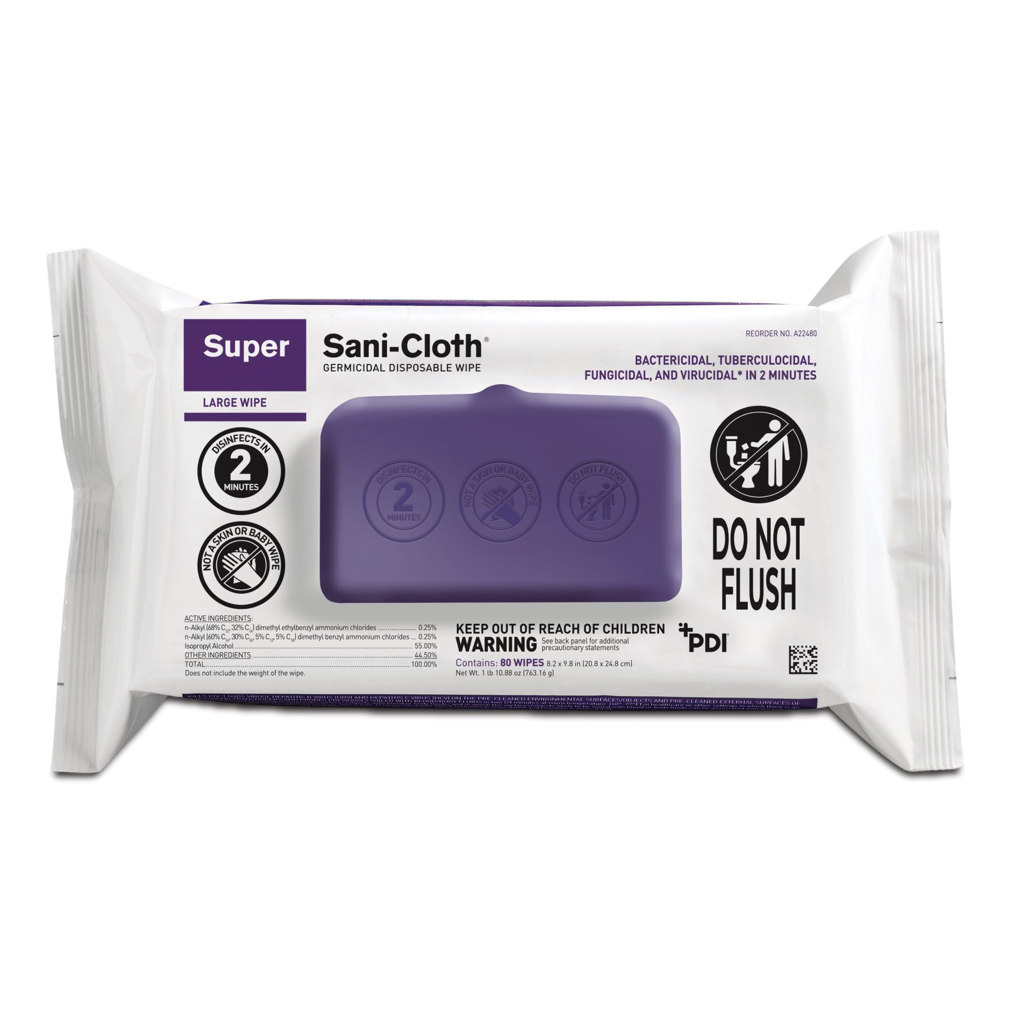 Super Sani-Cloth Surface Cleaner Wipe Soft Pack Alcohol Scent 720 Ct A22480