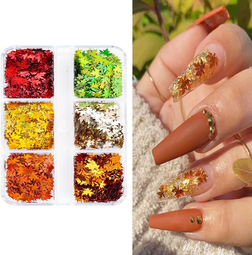 Amazon.com: Holographic Glitter Maple Leaf Nail Sequins Nail Glitter ...
