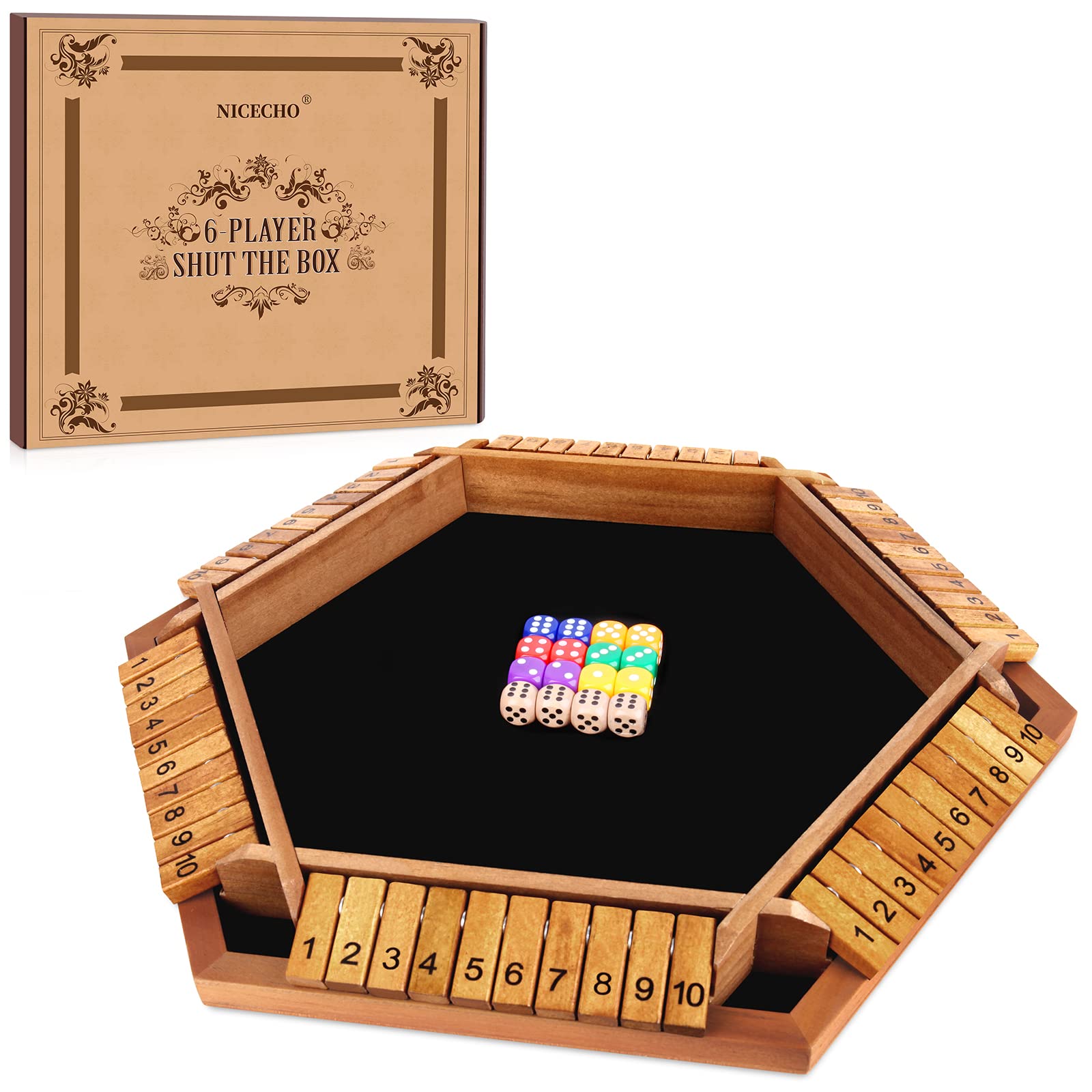 Buy Nicecho 2-6 Players Shut The Box Dice Game, Wooden Board Table Math ...