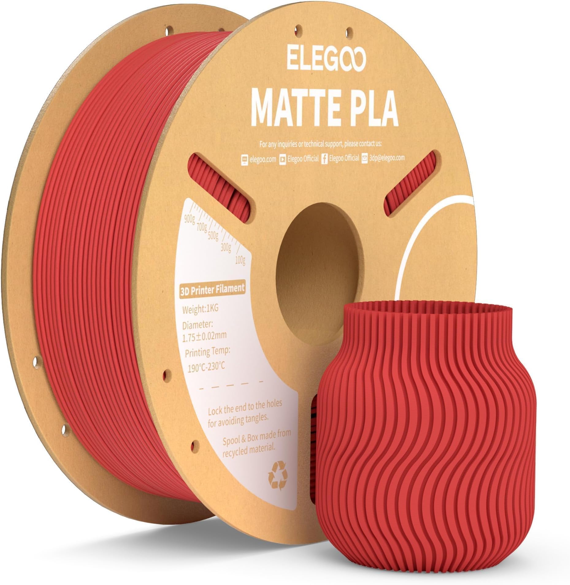Amazon.com: ELEGOO Matte PLA Filament Ruby Red 1KG, 1.75mm 3D Printer ...