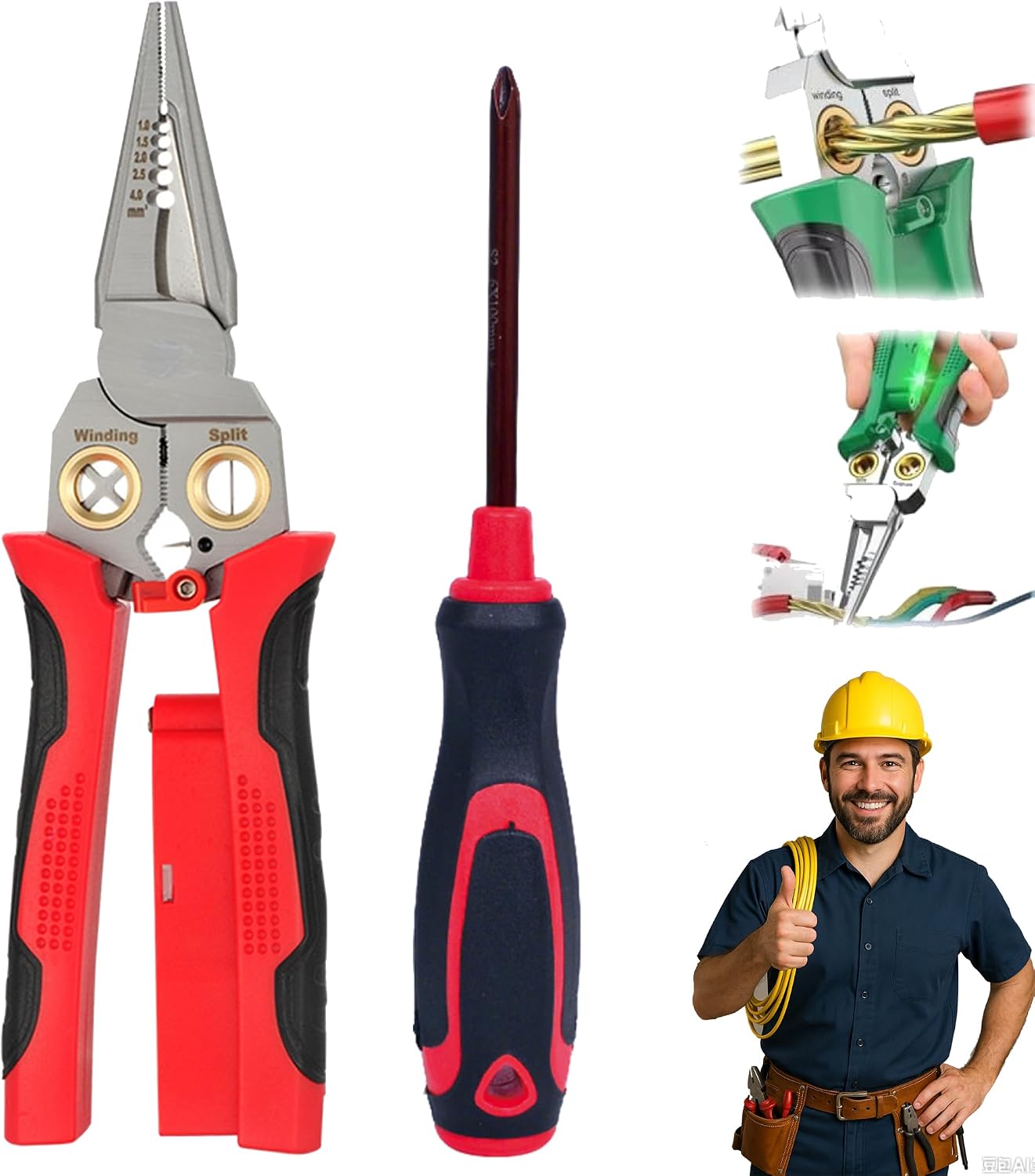 Seese Pro 8-in-1 Electrical Pliers with Voltage Tester, 12-250V AC/DC ...