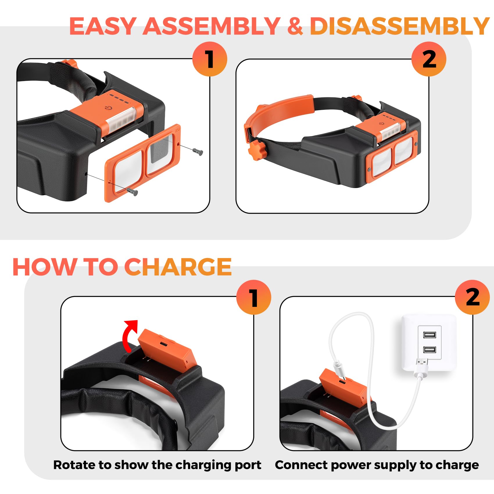 Headband Magnifier with Light, Rechargeable Magnifying Glasses for ...