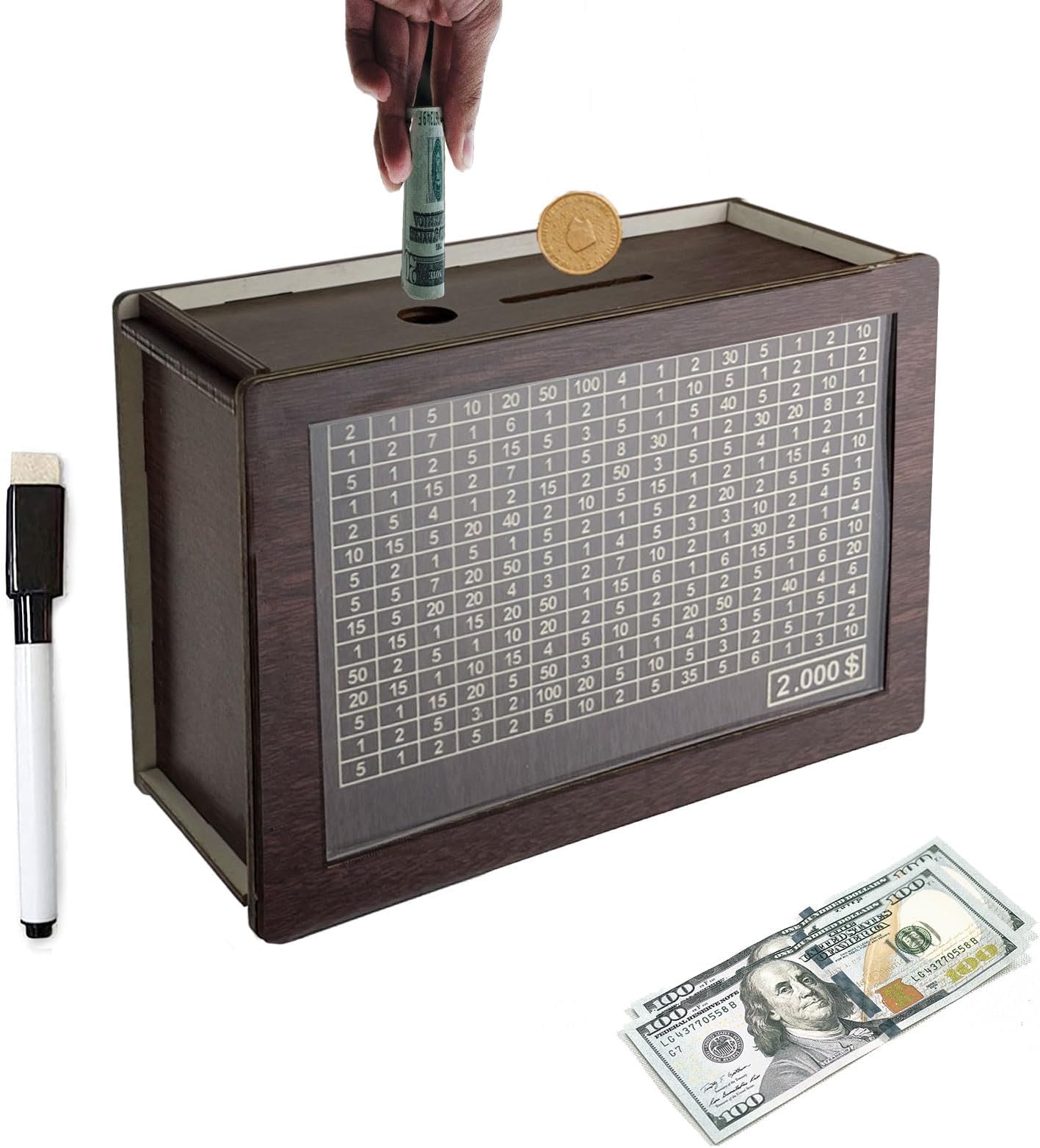 Amazon.com : Mivofun Wooden Piggy Bank for Adult Kids, Reusable Money ...