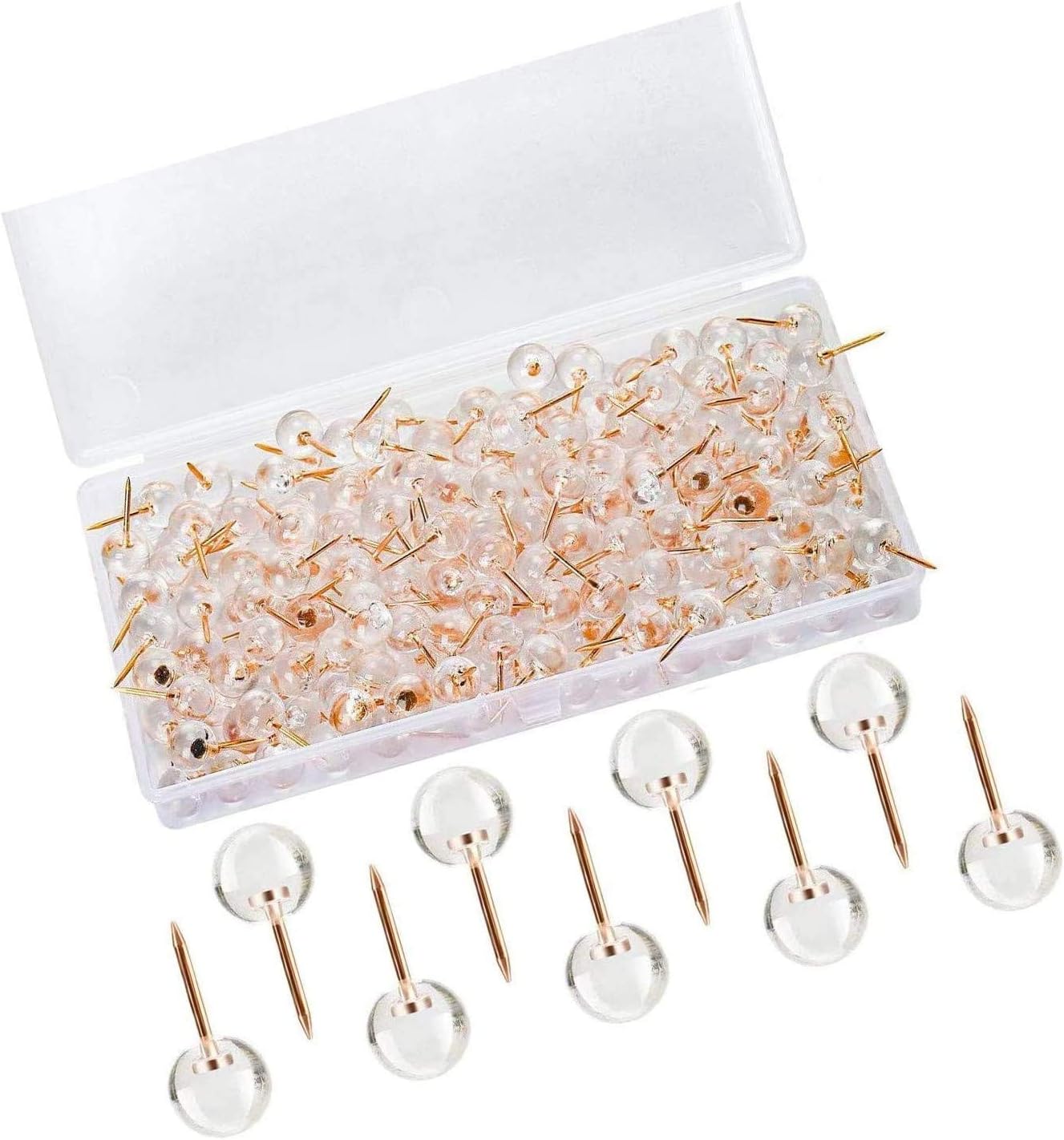 100 Pcs Push Pins,Thumbtacks Needle Transparent Plastic Rose Gold ...