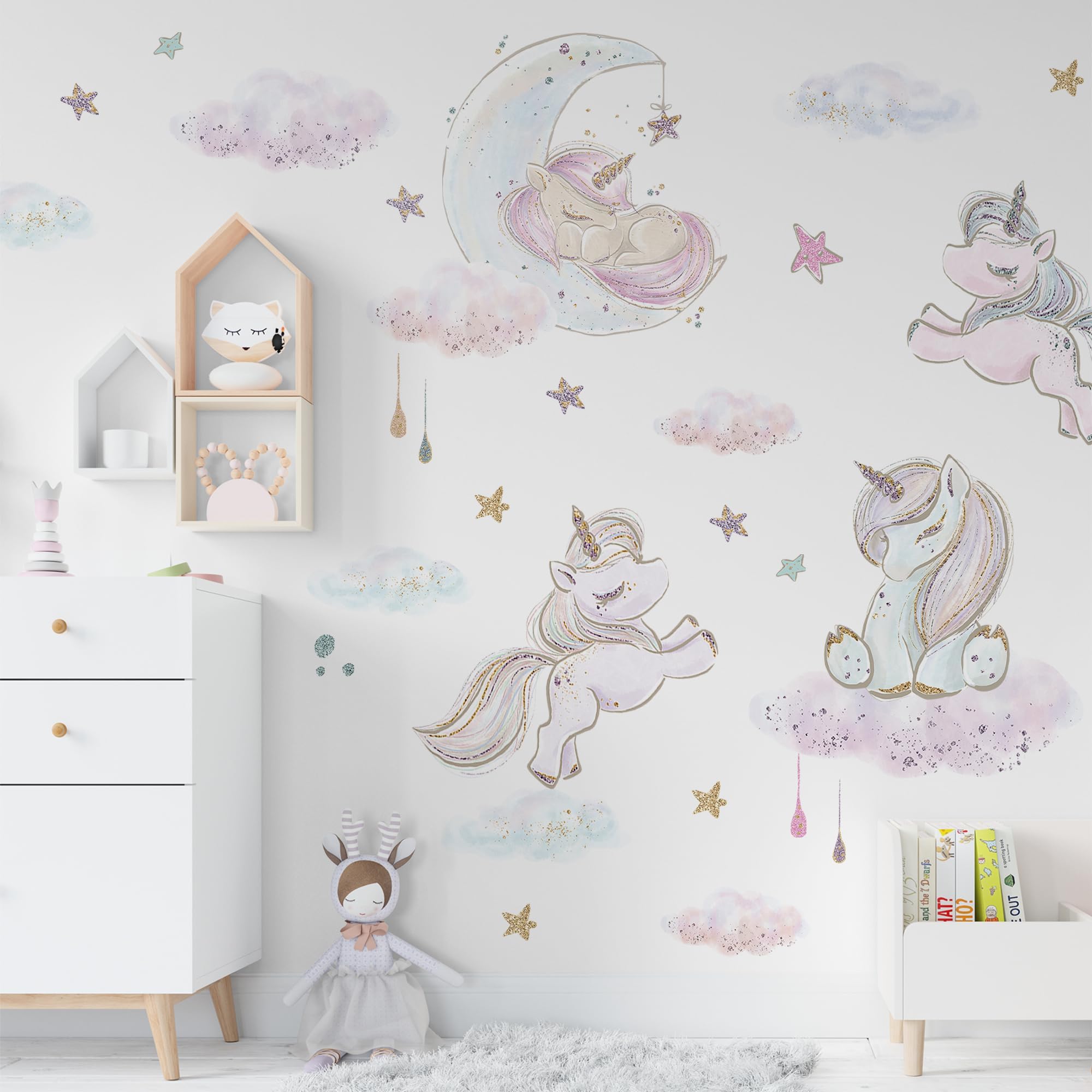 Amazon.com: wondever Rainbow Unicorn Wall Stickers Sleeping Unicorn ...