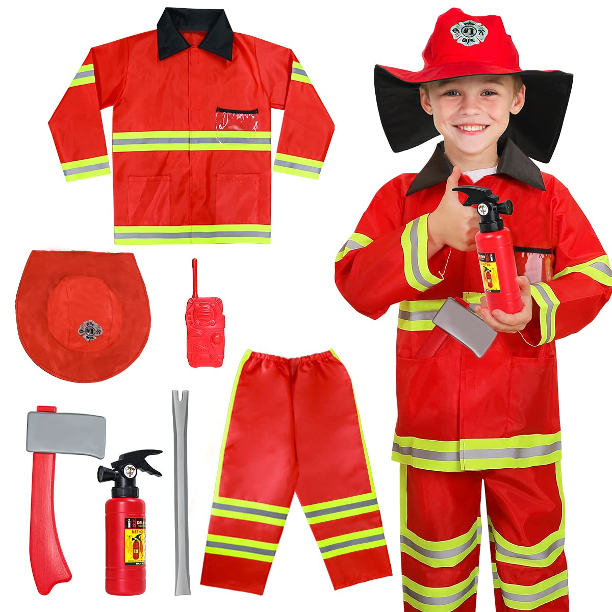 Meland Firefighter Costume Kids,Fireman Costume Kids with Fire fighter ...