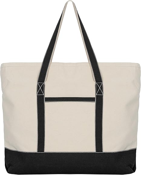 Amazon.com: Extra Large Canvas Tote Bags with Zipper - 22 Inches Heavy ...