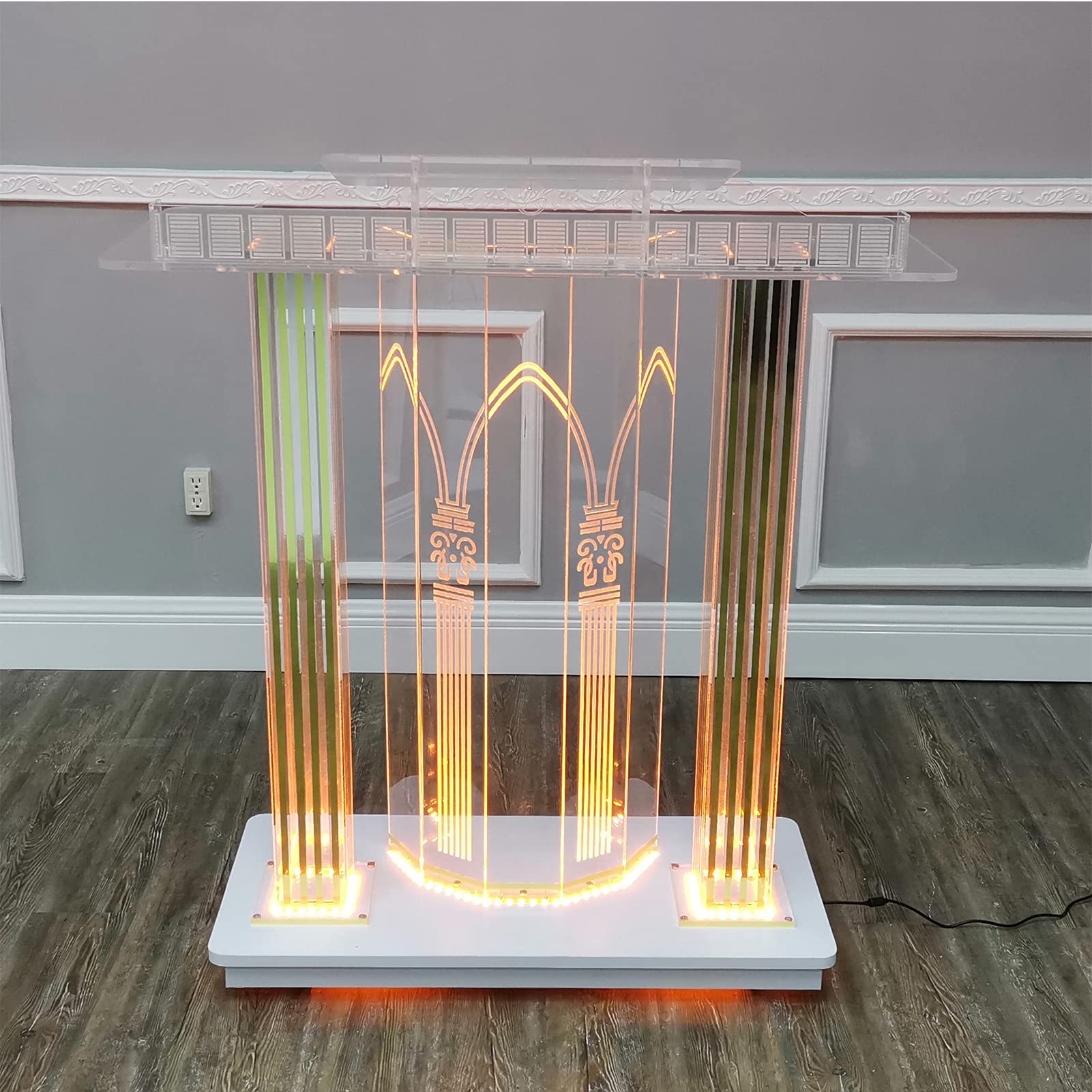 Led Lights Podium Acrylic Rolling Podium With Casters Flat Glass ...