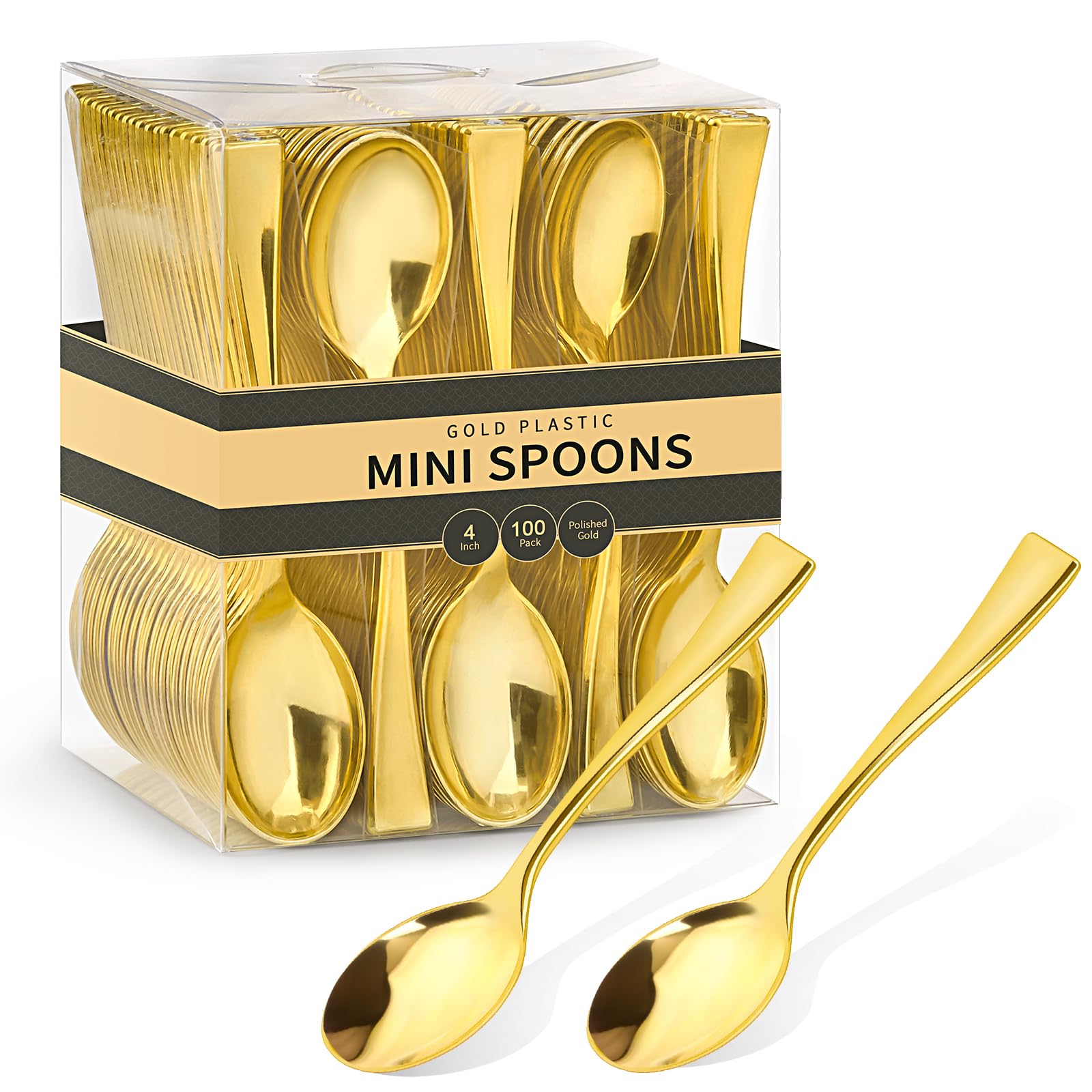 Snapklik.com : 4 Inch Gold Plastic Mini Spoons, 100 Pack Heavy Duty ...