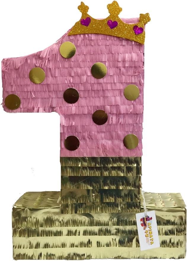 Amazon.com: APINATA4U Large Pink & Gold Number One Pinata with Tiara 20 ...