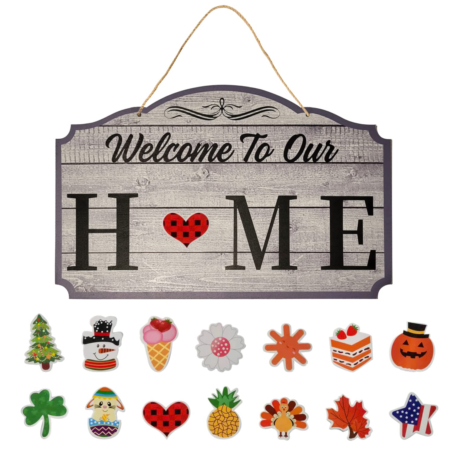 RAW DM- Welcome To Our Home Sign With Interchangeable Holiday For Front ...