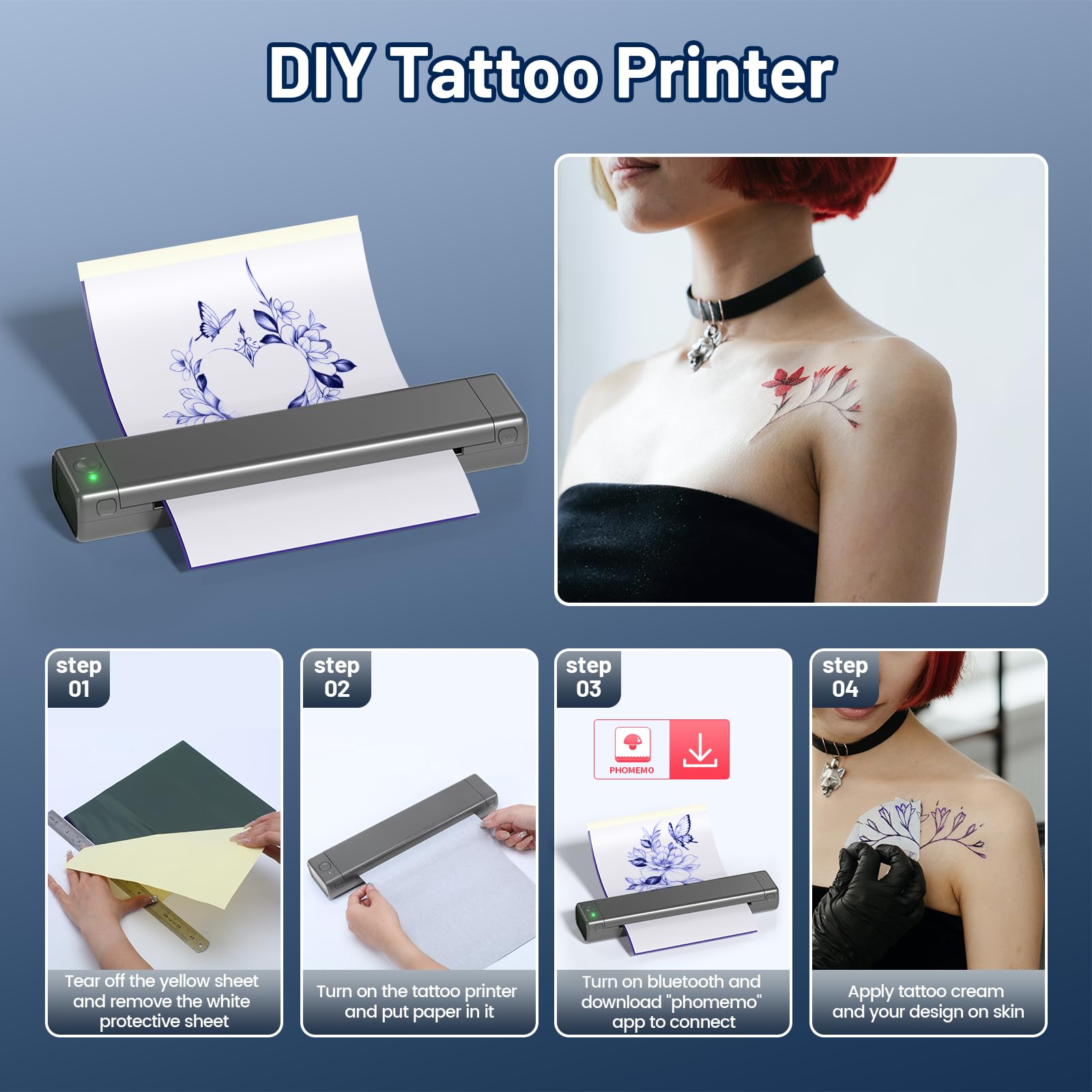 Snapklik.com : Ponek Bluetooth Tattoo Stencil Printer, M08F-A4 Tattoo ...