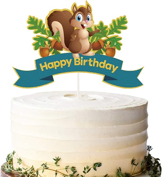 Amazon.com: LILIPARTY Glitter Squirrel Happy Birthday Cake Topper ...