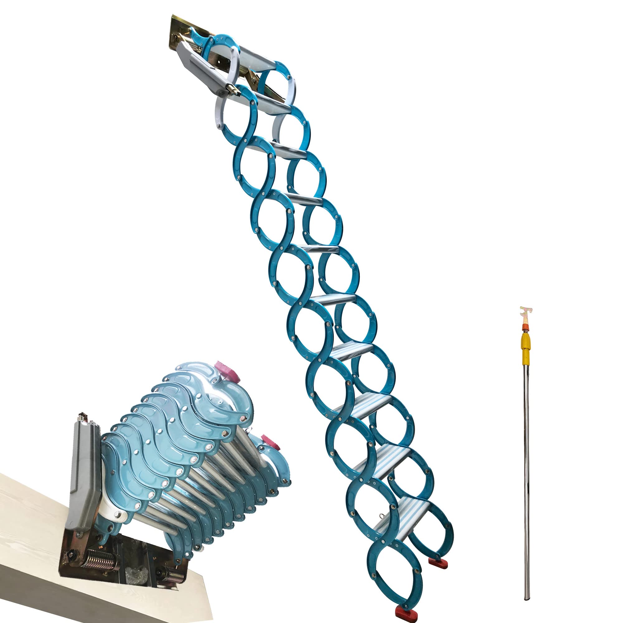 Buy TECHTONGDA Folding Loft Ladder, 9.8 ft Wall ed Telescopic Folding ...