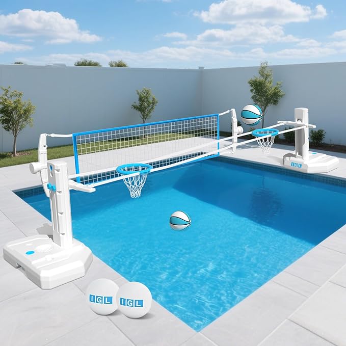 Amazon.com: IGL Pool Volleyball Net & Pool Basketball Hoop 2 in 1 ...