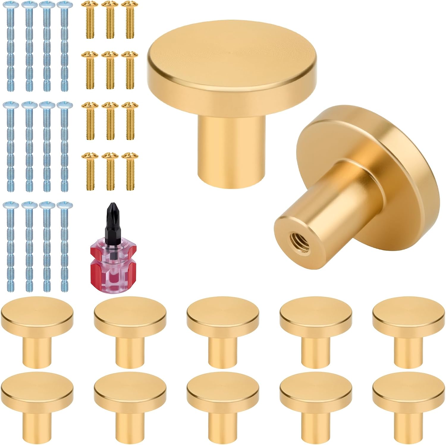 Awpeye 12-Pack Gold Cabinet Knobs(1.2" X 1") - Brushed Gold Knobs for ...