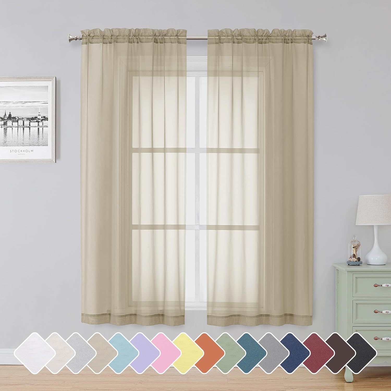 Amazon.com: Simplebrand Taupe Sheer Curtains 63 Inch Length 2 Panels ...