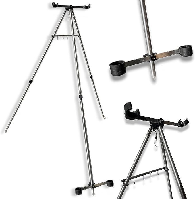 LFS SEA FISHING TRIPOD BEACH ROD STAND FOR 2 SEA FISHING TACKLE RODS ...