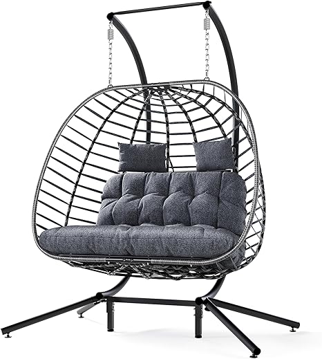 Amazon.com: SWITTE Double Egg Swing Chair with Stand, Outdoor Patio 2 ...
