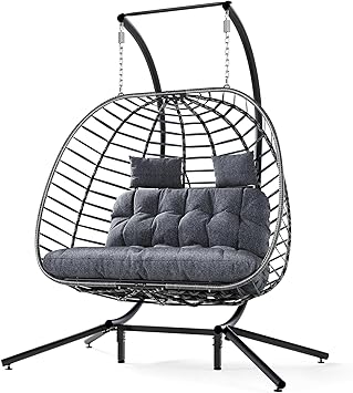 Amazon.com: SWITTE Double Egg Swing Chair with Stand, Outdoor Patio 2 ...