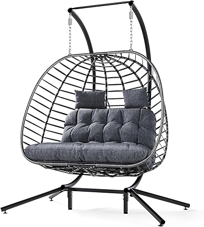 Amazon.com: SWITTE Double Egg Swing Chair with Stand, Outdoor Patio 2 ...