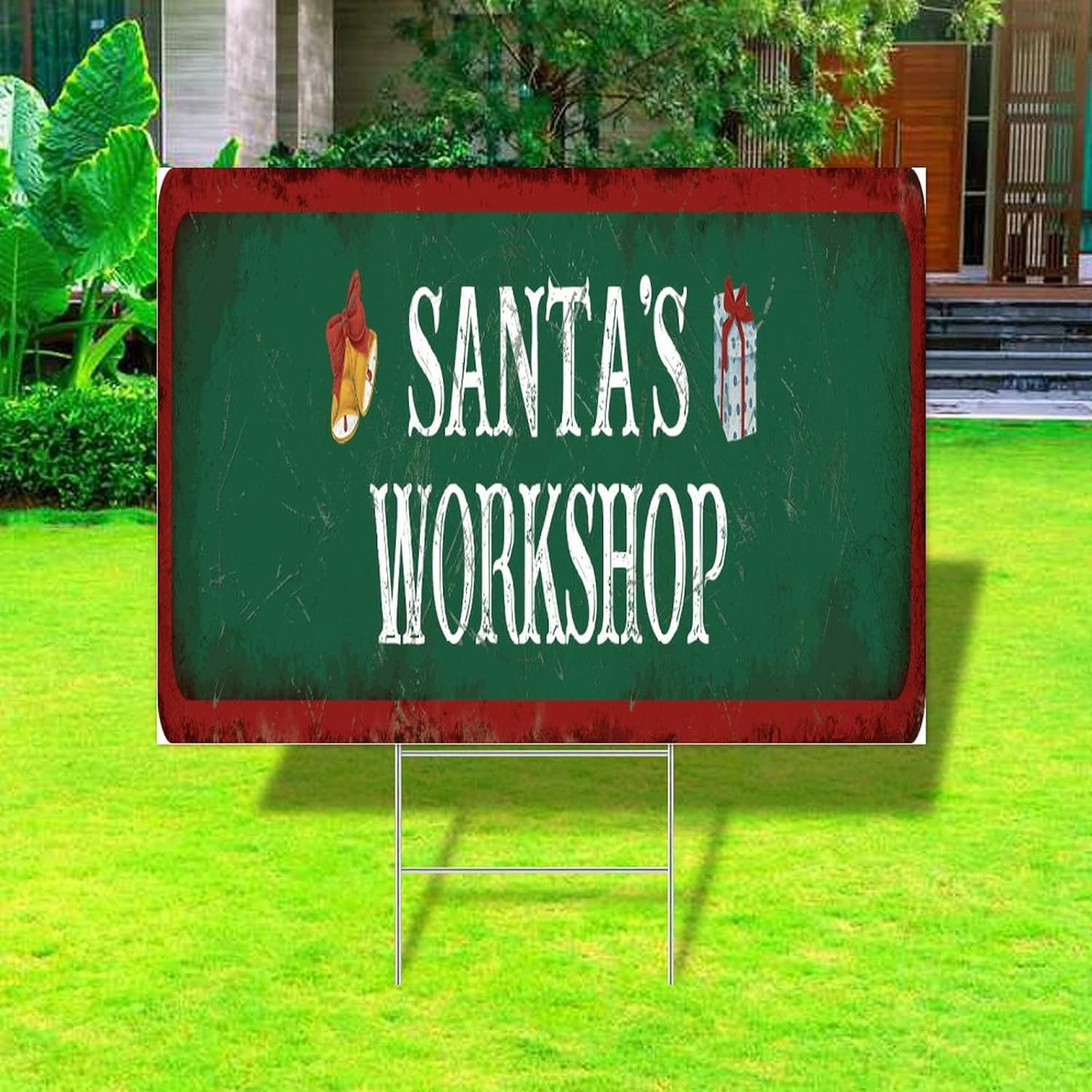 Amazon.com : Santa's Workshop Yard Sign Two Sided Print Plastic Sign ...