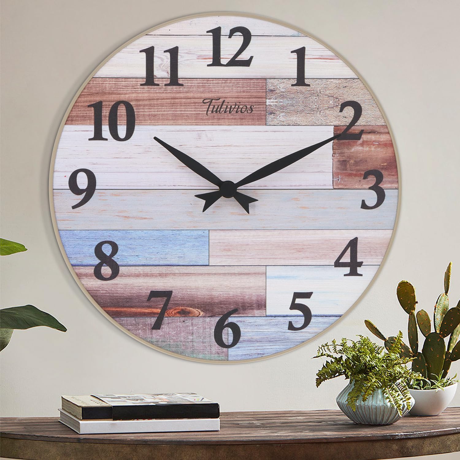Amazon.com: Tulivios Wooden(MDF) Wall Clock 12 Inch Silent Non Ticking ...