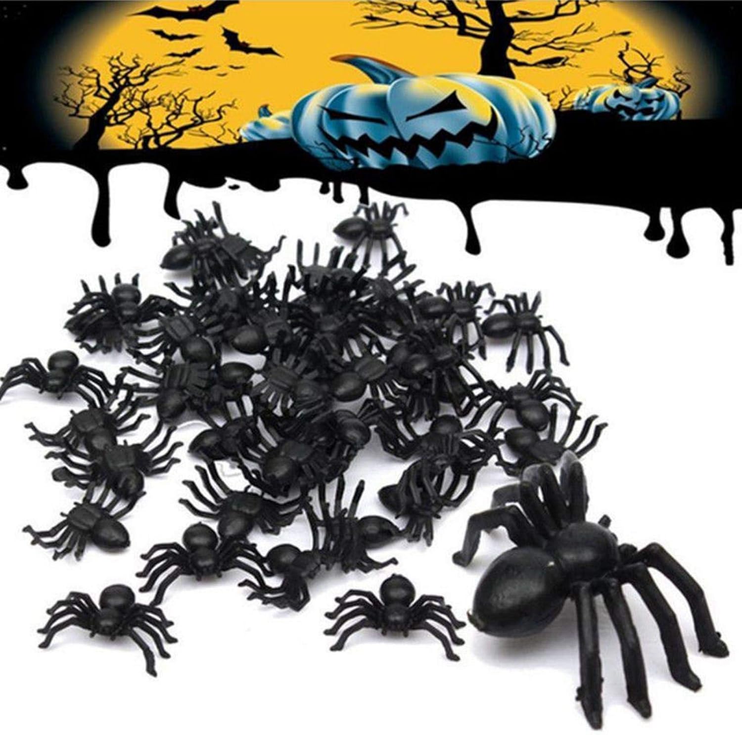 Tyenaza 50pcs Halloween Plastic Black Spider, Halloween Decorative ...